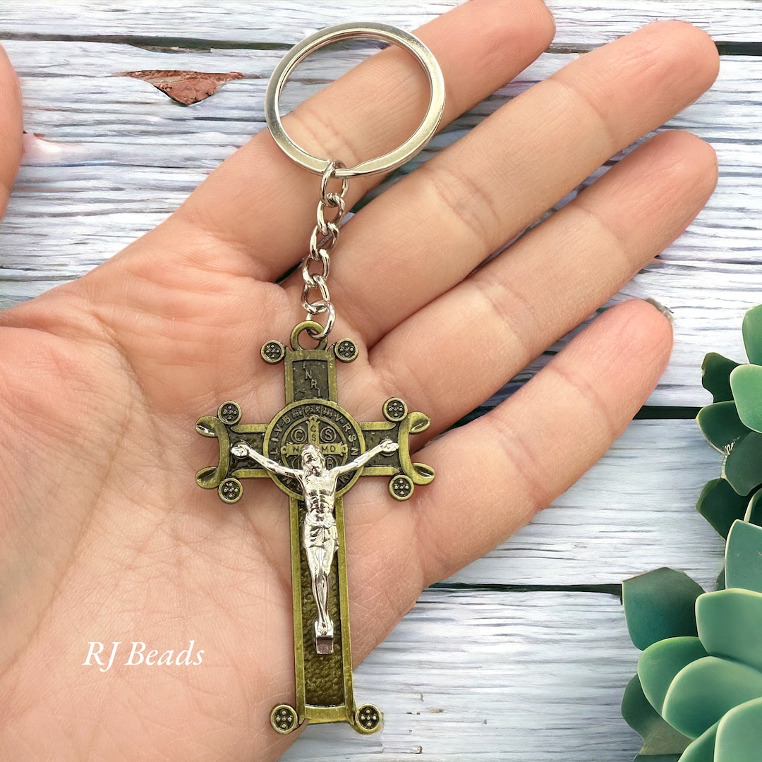 Two Tone Antique Gold / Silver Saint St. Benedict Medal Rosary Cross ...