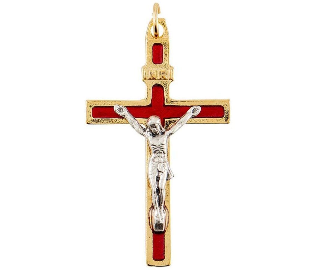 1.5" · Gold (plated) Red Enamel Crucifix Cross · Rosary Jewelry Pendant ...