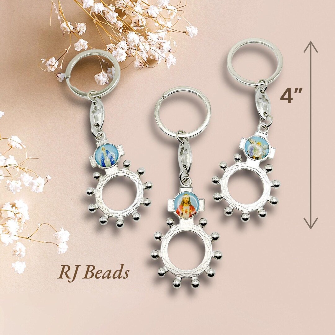 Silver Keychain Finger Rosary · Sacred Heart · Our Lady of Grace ...
