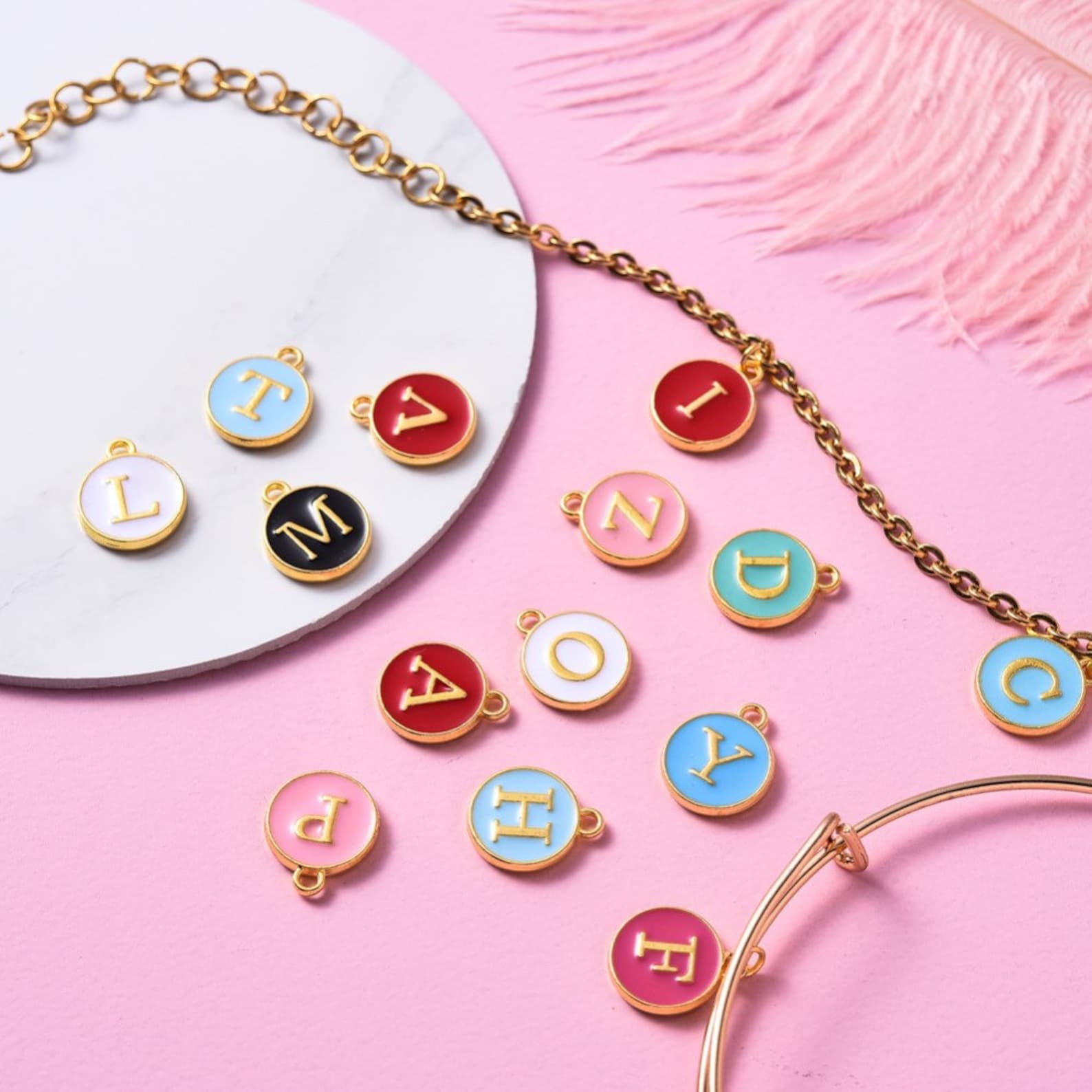 Assorted Colors 26 Round Alphabet Letter Initial Enamel Disc - Etsy