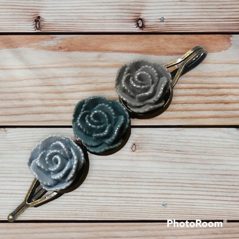 Antique Bronze Bobby Pin Type Clip With Resin Roses. Strong Grip ...