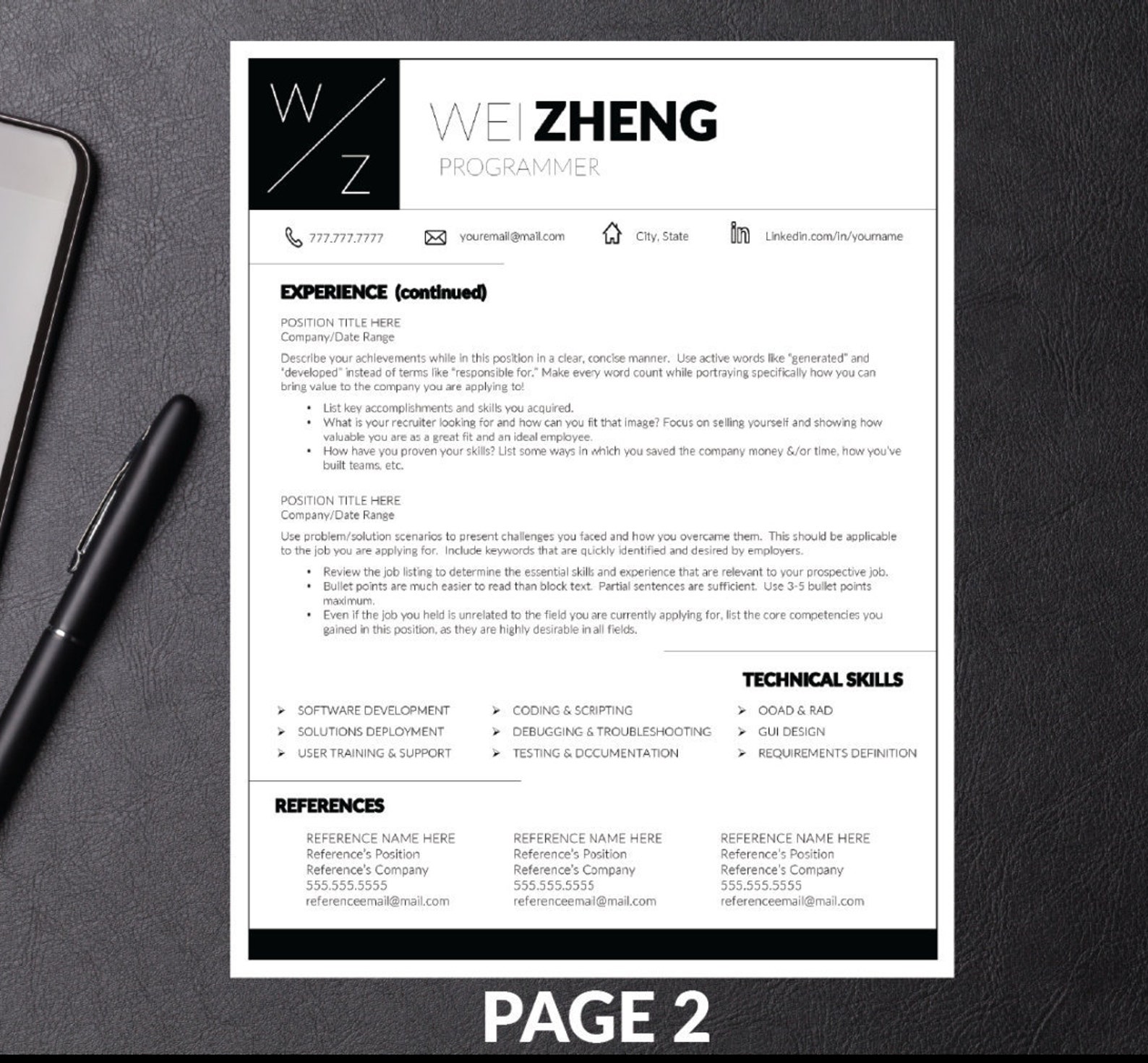 Modern Resume Template for Word and Pages 1 2 3 Page | Etsy