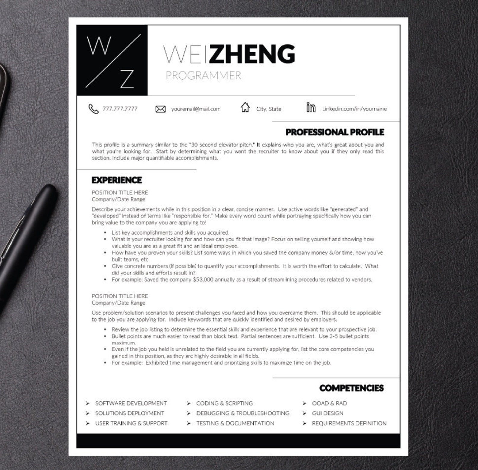 Modern Resume Template for Word and Pages 1 2 3 Page | Etsy