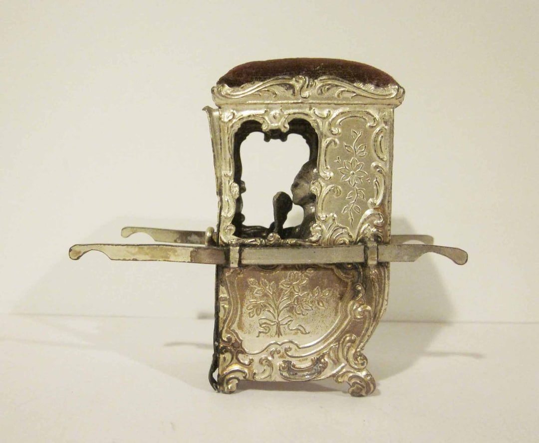 Ornate Victorian Silver Plate Palanquin With Woman Inside Pincushion ...