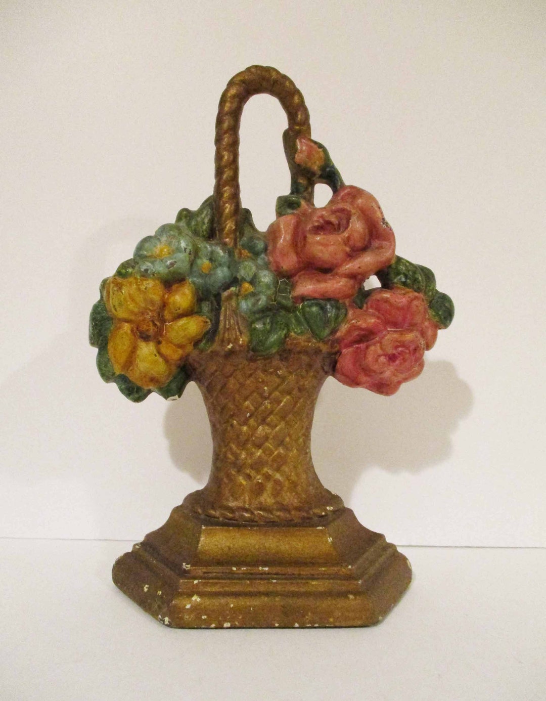National Foundry 43 Cast Iron Flower Basket Doorstop Original Paint ...
