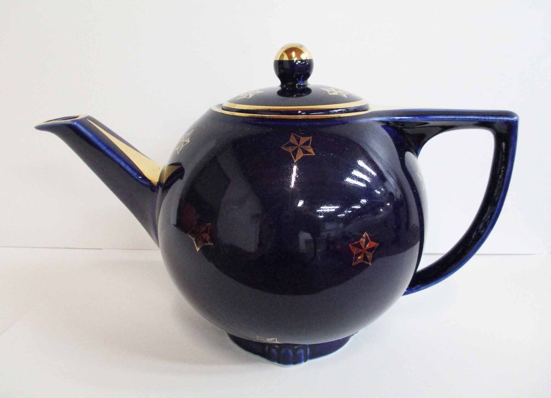 Hall 6 Cup Teapot Cobalt Blue With Gold Stars 0.723 1940s - Etsy