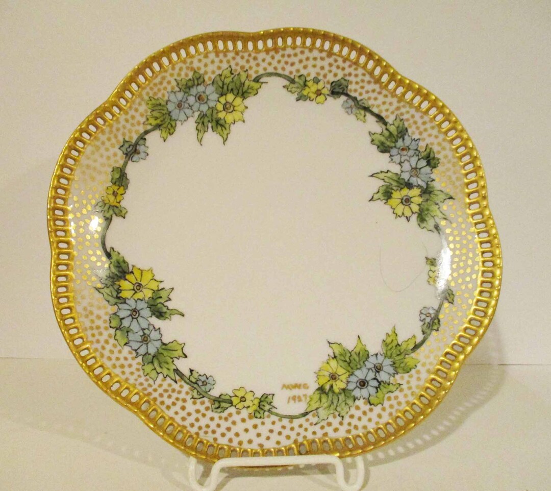 Schumann China Bavaria Hand Painted Lattice Edge Plate Floral - Etsy
