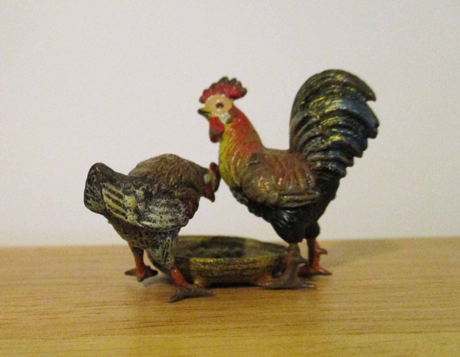 Vienna Austria Bronze Rooster and Hen Eating From a Dish Miniature ...
