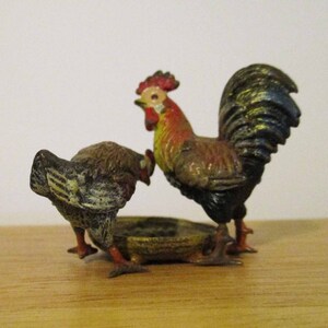 Vienna Austria Bronze Rooster and Hen Eating From a Dish Miniature ...