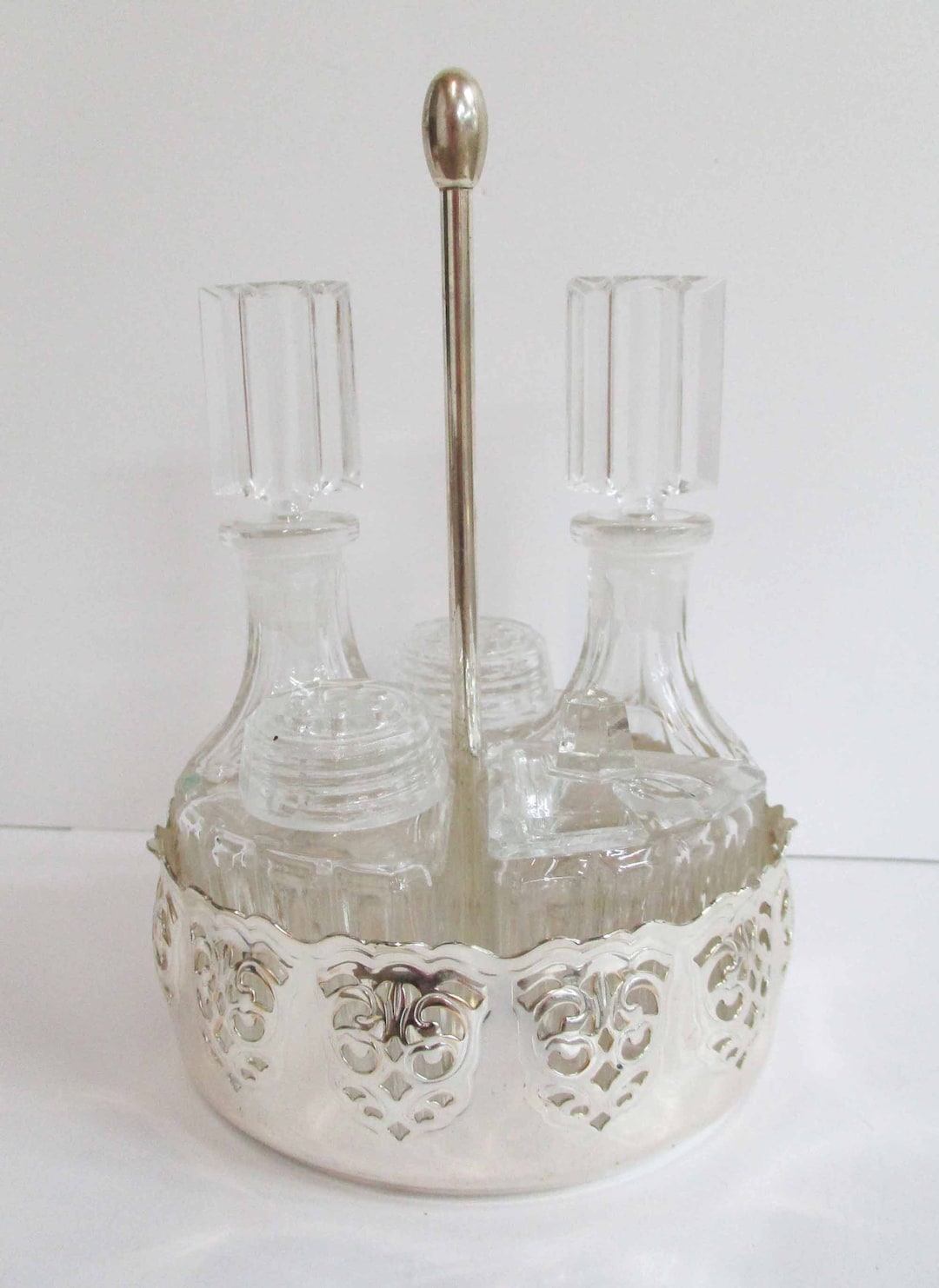 Art Deco Crystal Condiment Set Five Pieces Triangles and Vertical ...