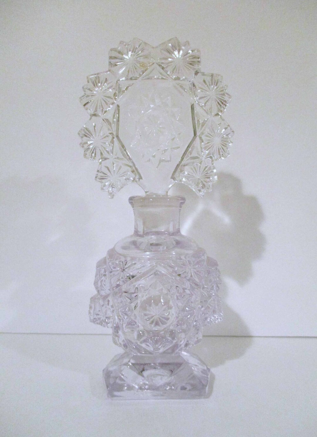 Art Deco Pressed Glass Clear Perfume Bottle With Large Starburst ...