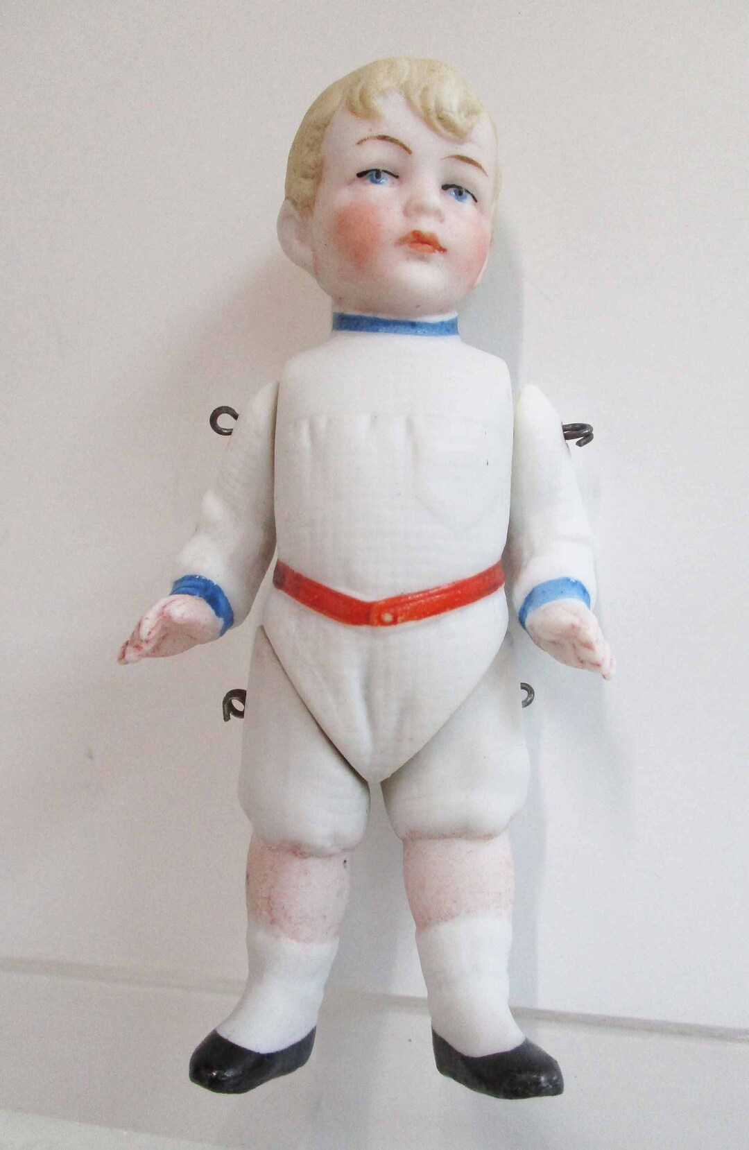 Hertwig Germany Bisque Wire Jointed Young Boy Doll in Molded Romper ...