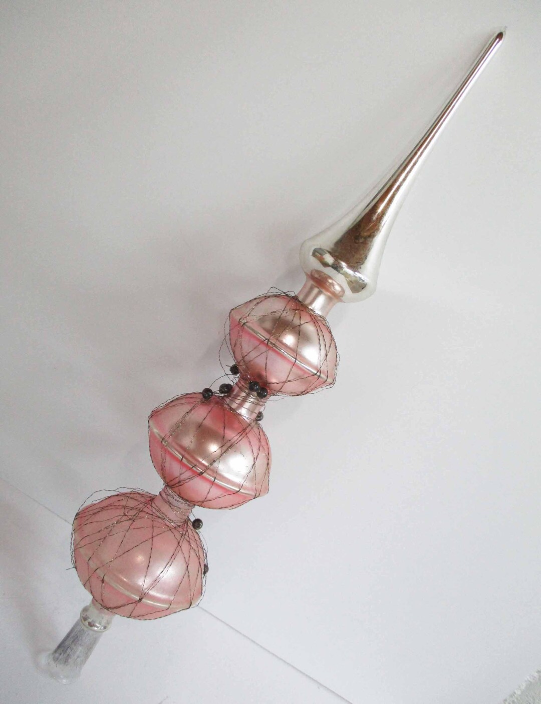 Vintage Christmas Tree Topper MCM Pink Wire Wrapped With Small Beads in ...