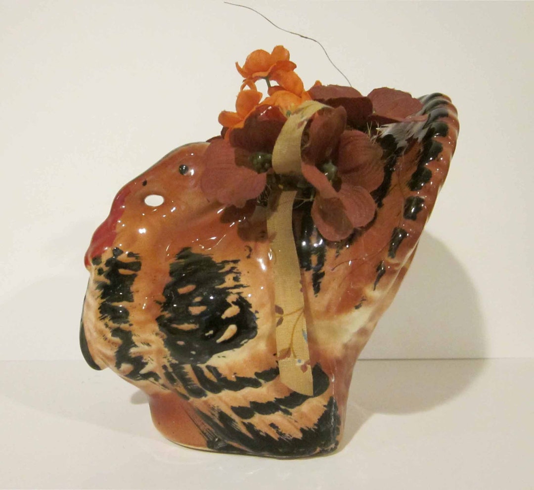 Vintage Morton Pottery Turkey Planter With Silk Floral Arrangement ...
