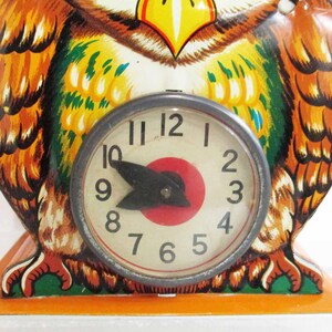 Vintage Tin Litho Japan Owl Mechanical Bank With Clock Face Playthings ...