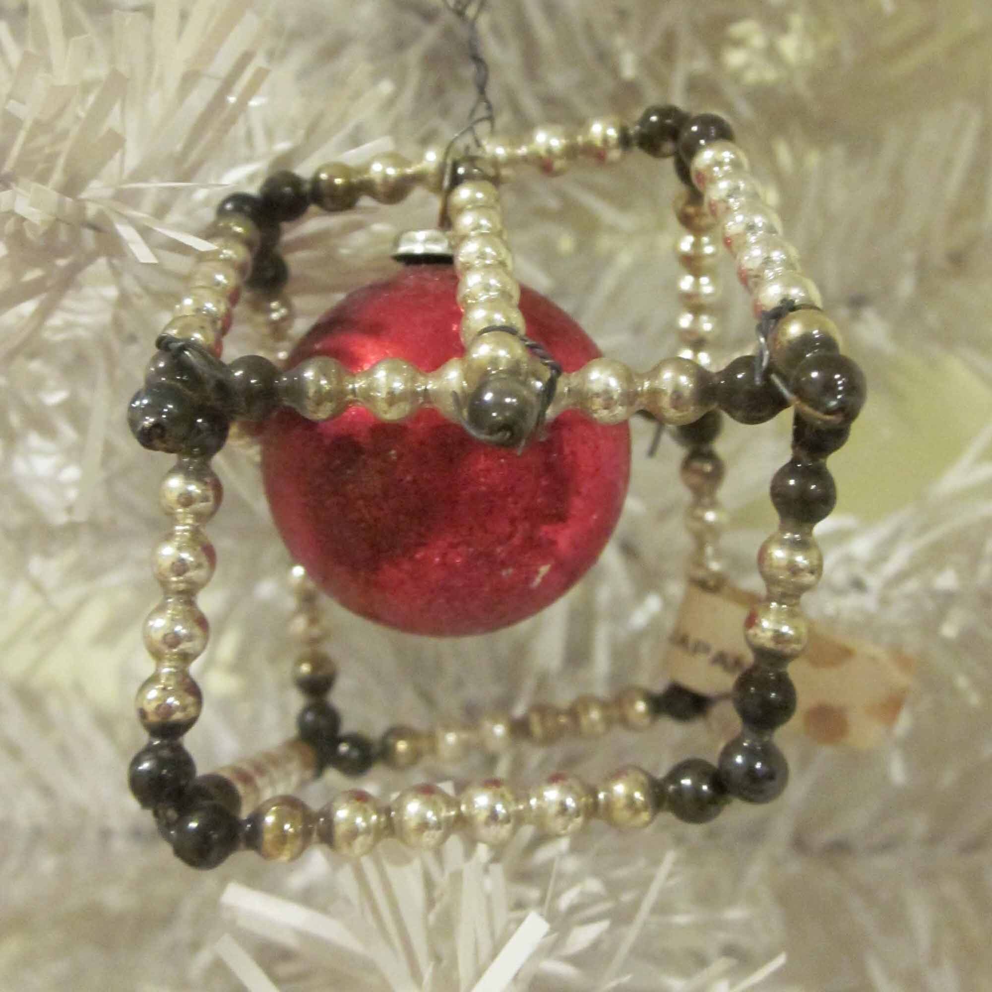 Glass Beaded Christmas Tree Ornament House With Paper Label Made in ...