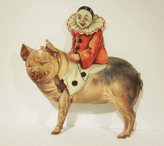 Raphael Tuck Clown Riding a Pig Embossed Cardstock Mechanical - Etsy