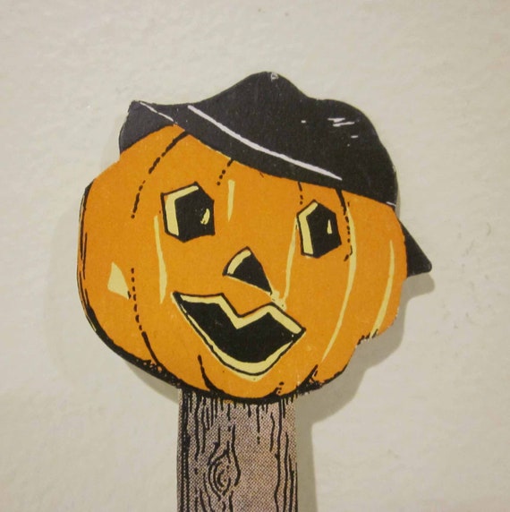 Halloween Jackolantern On A Wooden Post Wearing A Hat Etsy