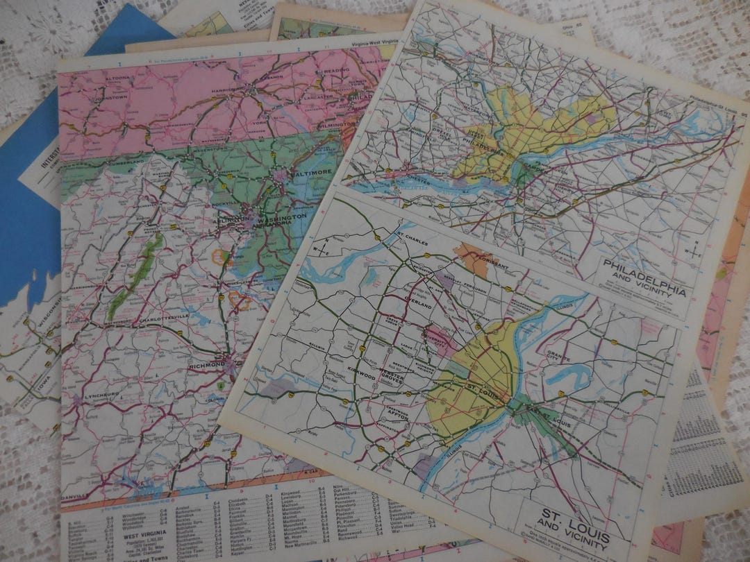 Vintage Map Pages,full Size Pages,bakers Dozen,travel Maps,us States ...