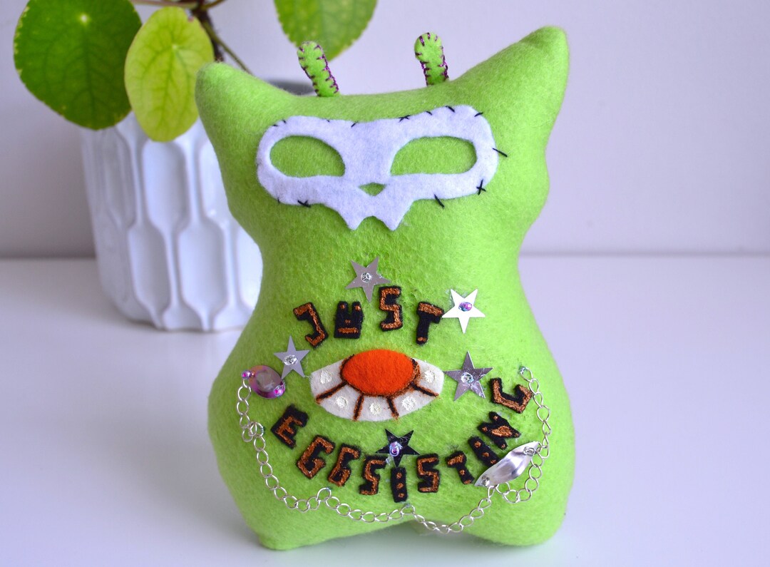 PLUSH DOLL BUNDLE: Creepy Cute Green Alien Cat Plush Toy Ooak Doll ...