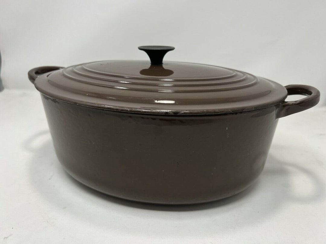 Vintage Le Creuset Oval Cast Iron Brown Pot Marked ''E'' With Matching ...