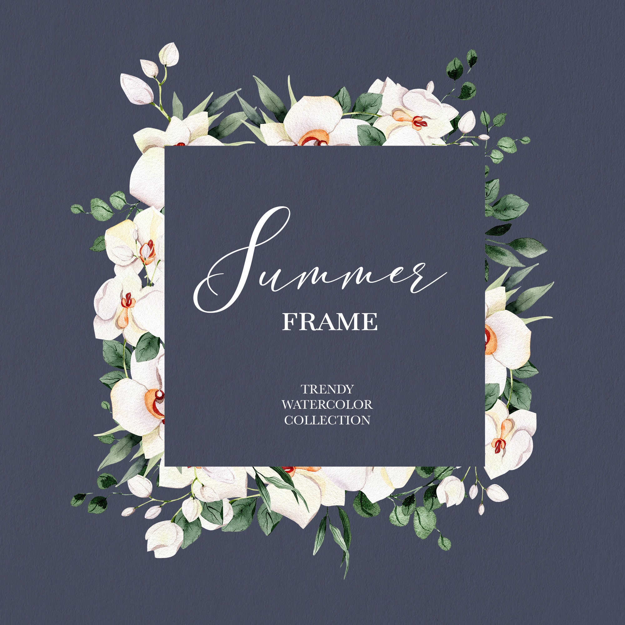 Wedding Frame Clipart Green Leaves Orchid Flowers Spring - Etsy