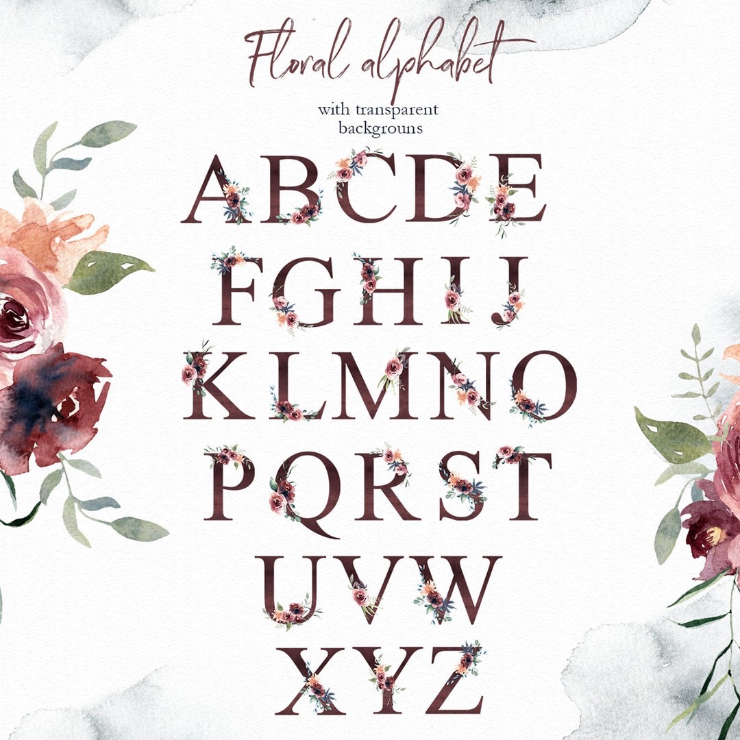 Watercolor Floral Alphabet Letters Design Watercolor Blue - Etsy