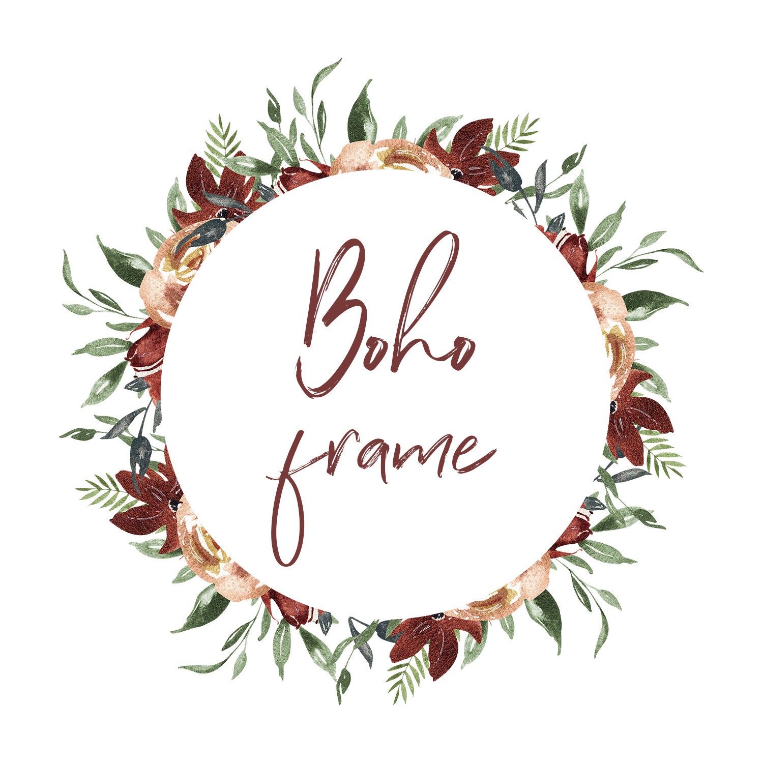 Boho Frame Watercolor Floral Wreath Bohemian Boho Rose | Etsy