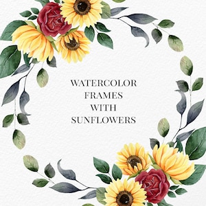 Sunflower Clipart, Summer Wreath, Greenery Clipart, Watercolor Floral ...