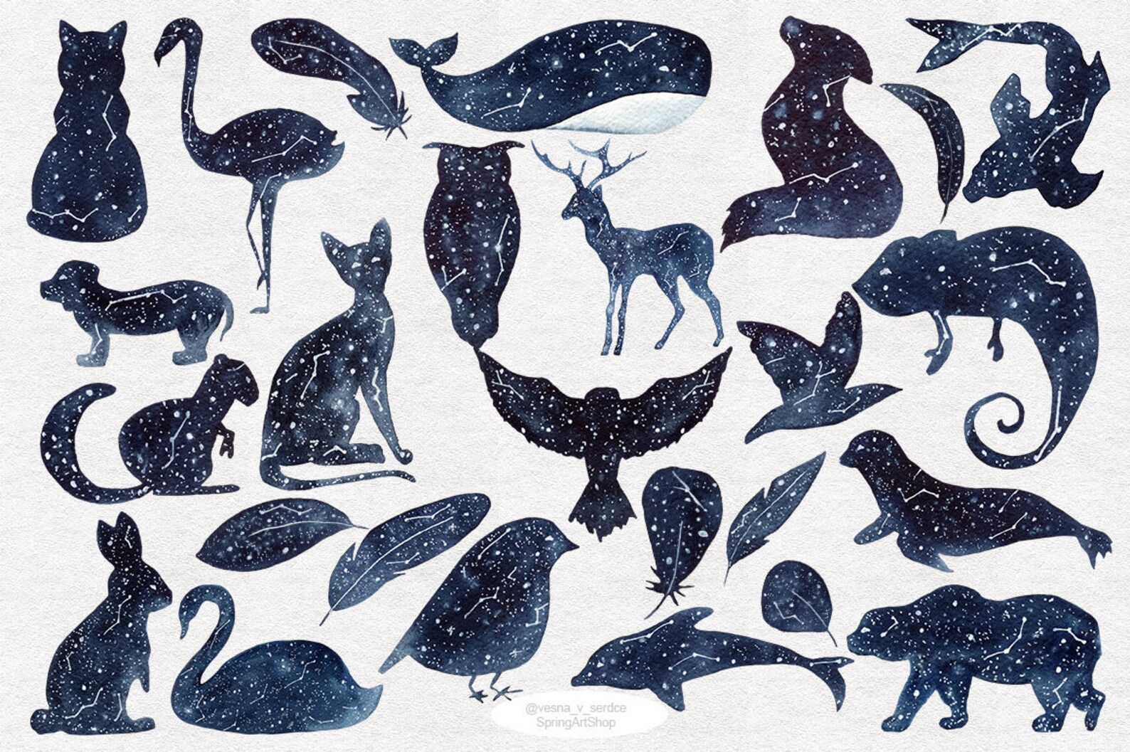 Star Animals Watercolor Clipart Space Zodiac Animals Digital - Etsy