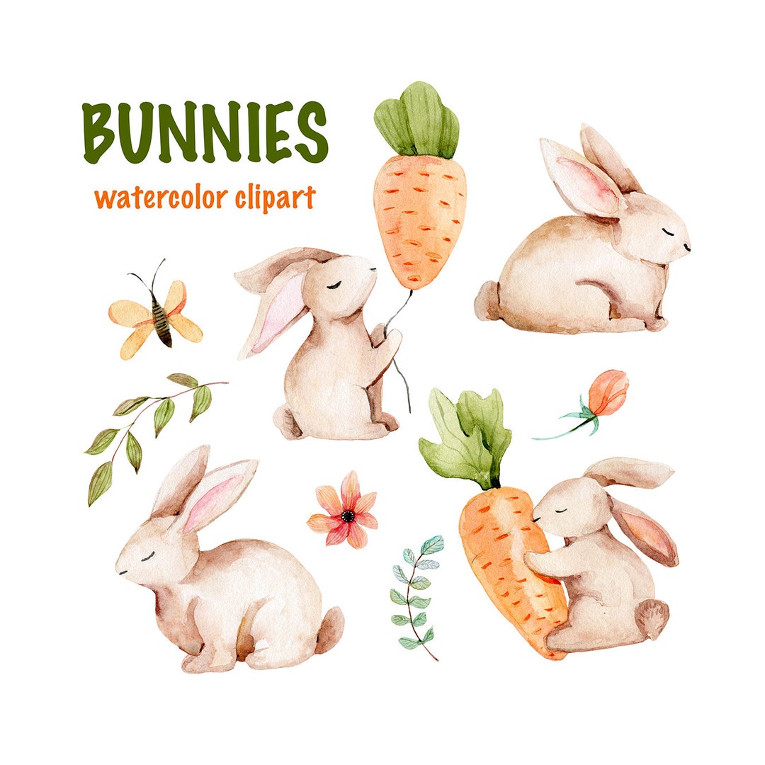Digital Illustration Pattern Spring Easter Clipart. Cute Bunny Clipart ...