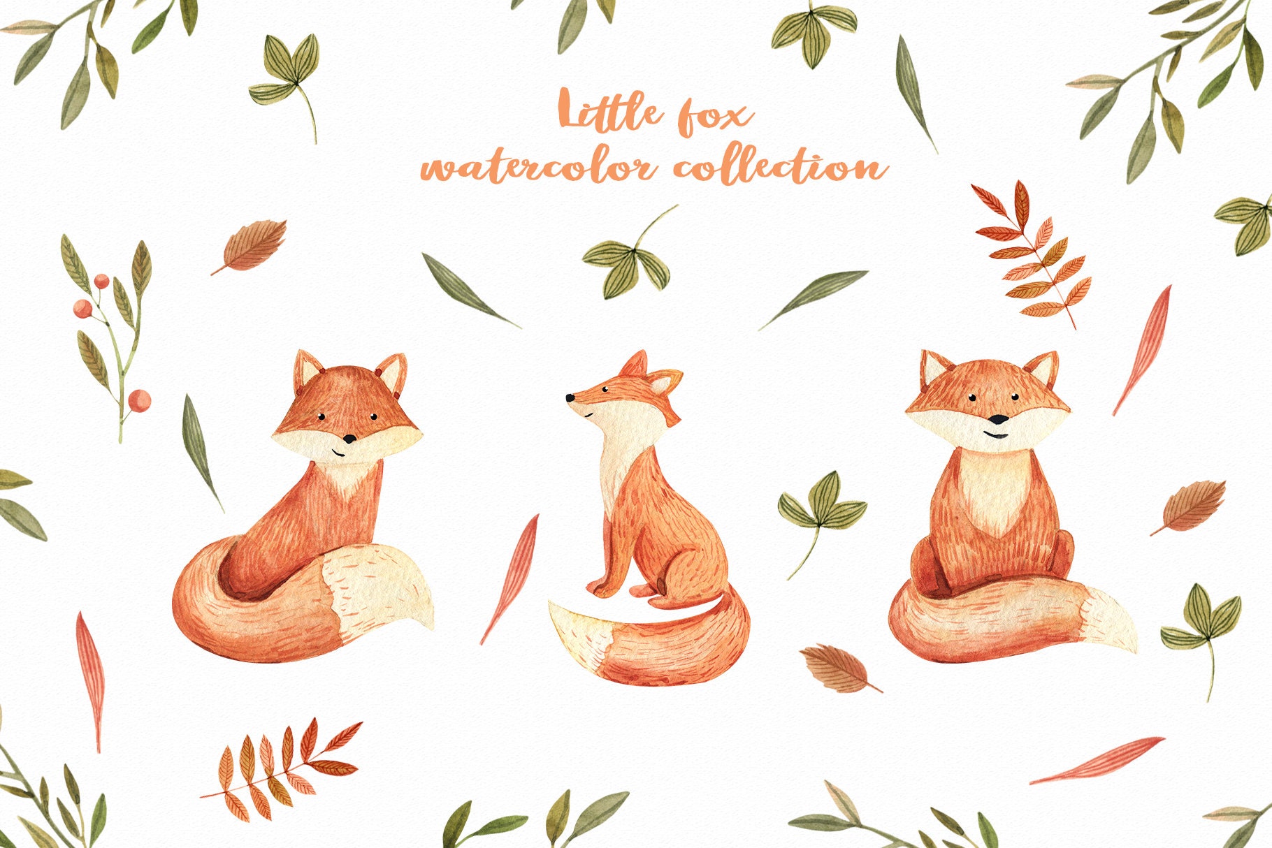 Fall Clipart With Fox Cute Baby Fox Autumn Leaves Autumn - Etsy