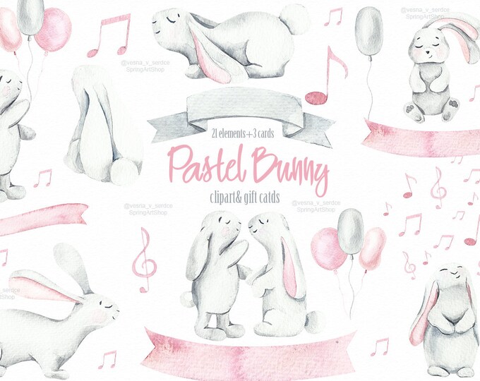 Spring Easter Bunny Clipart Pastel Bunny Animal Kids Baby - Etsy