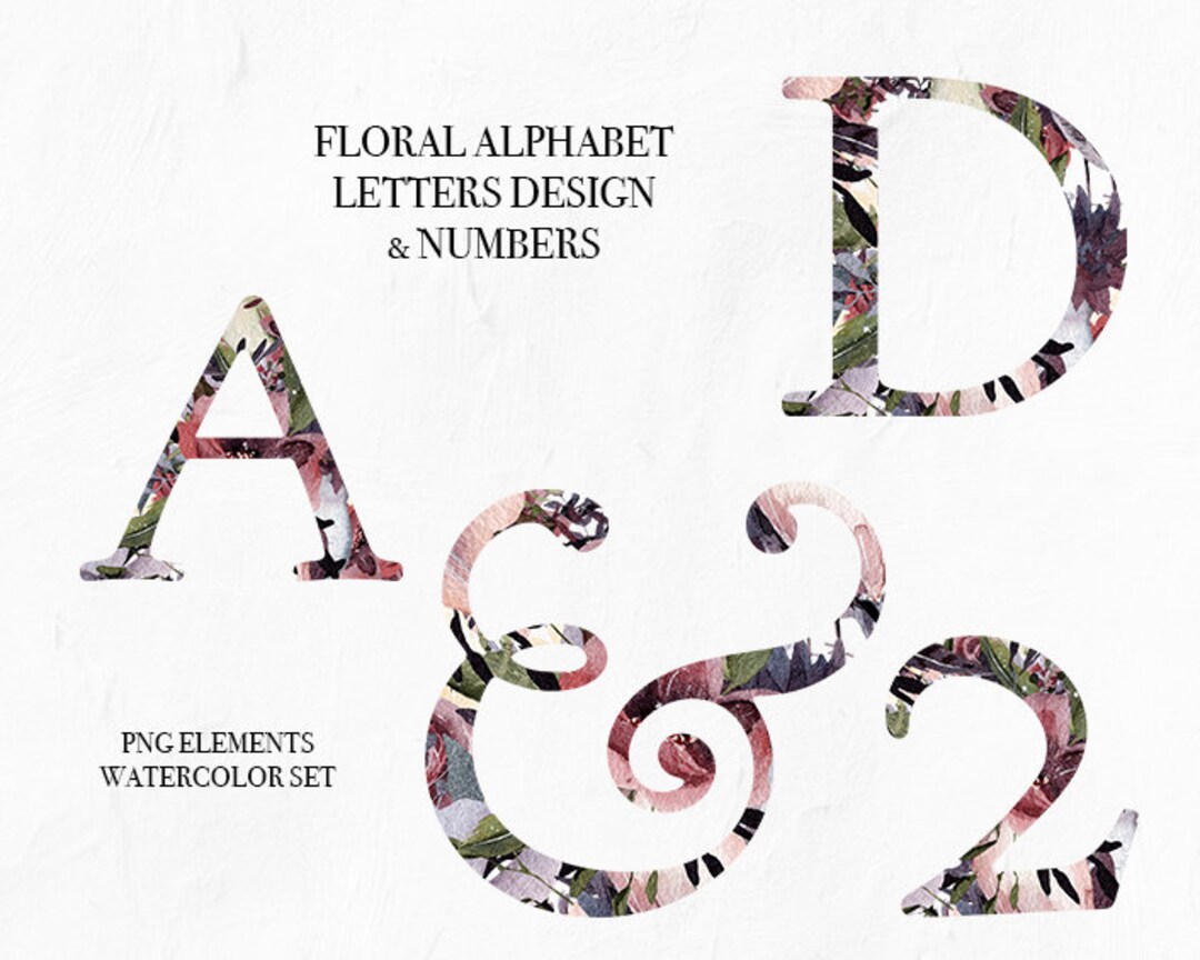 Floral Alphabet Boho Clipart Alphabet Png Watercolor Floral - Etsy