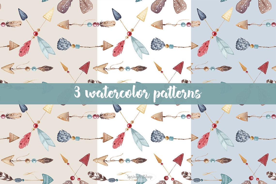 Watercolor Tribal Boho Clipart. Arrows Clipart Tribal Arrow | Etsy