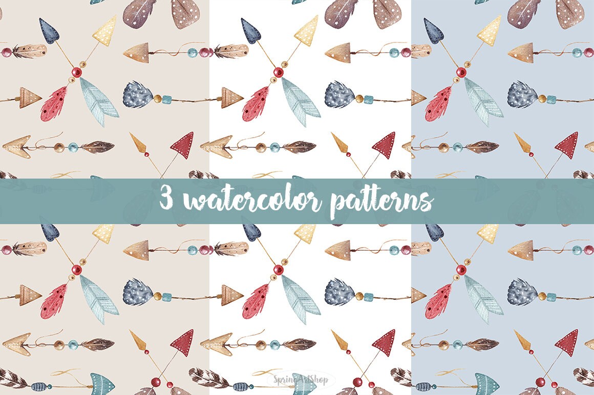 Watercolor Tribal Boho Clipart. Arrows Clipart Tribal Arrow | Etsy