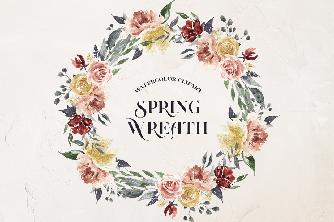 Watercolor Spring Wreath Clipart Floral Red Roses Wreath PNG - Etsy