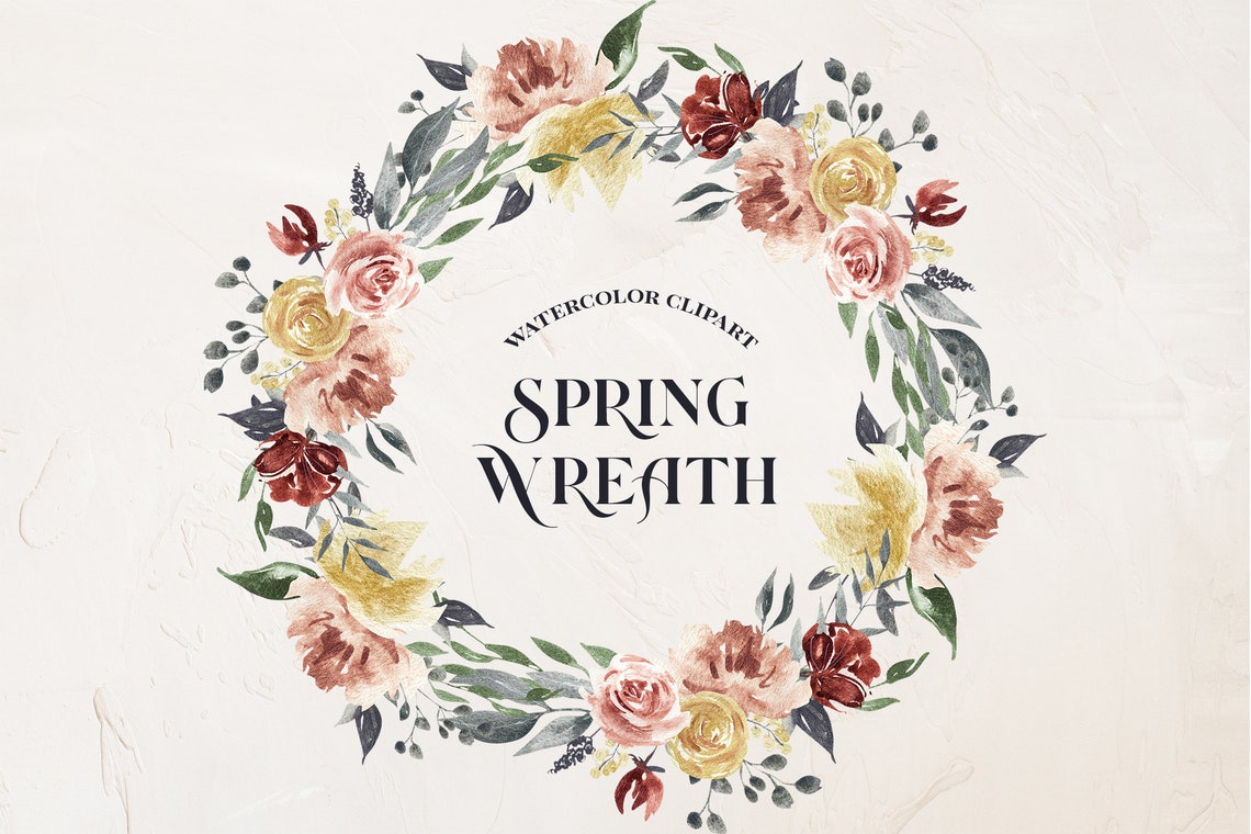 Watercolor Spring Wreath Clipart Floral Red Roses Wreath PNG | Etsy