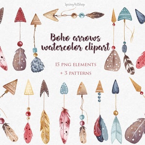 Watercolor Tribal Boho Clipart. Arrows Clipart, Tribal Arrow ...