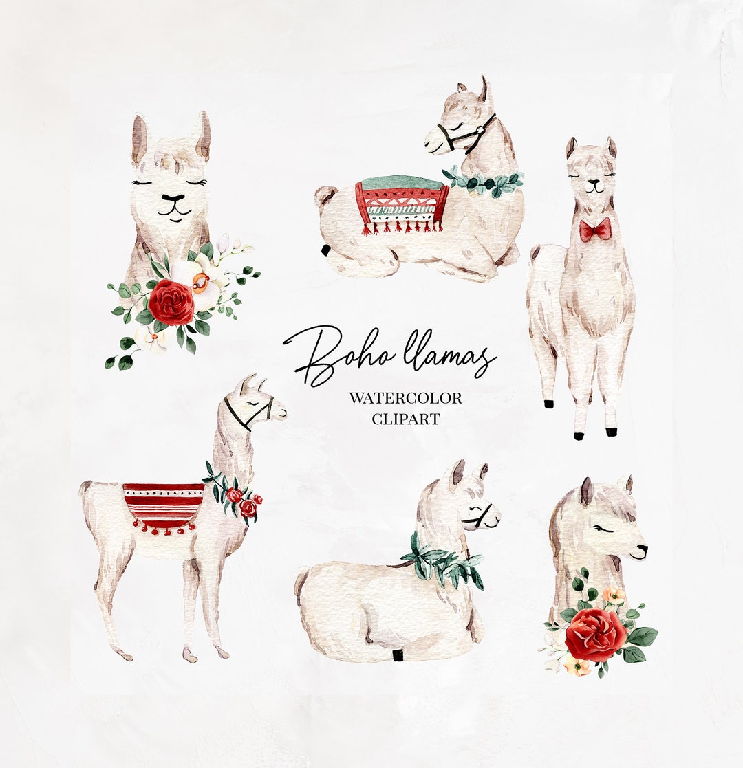 Watercolor Llama Clipart. Llama Birthday Boho Nursery - Etsy