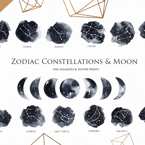 Watercolor Zodiac Constellations Watercolor Galaxy Clipart - Etsy