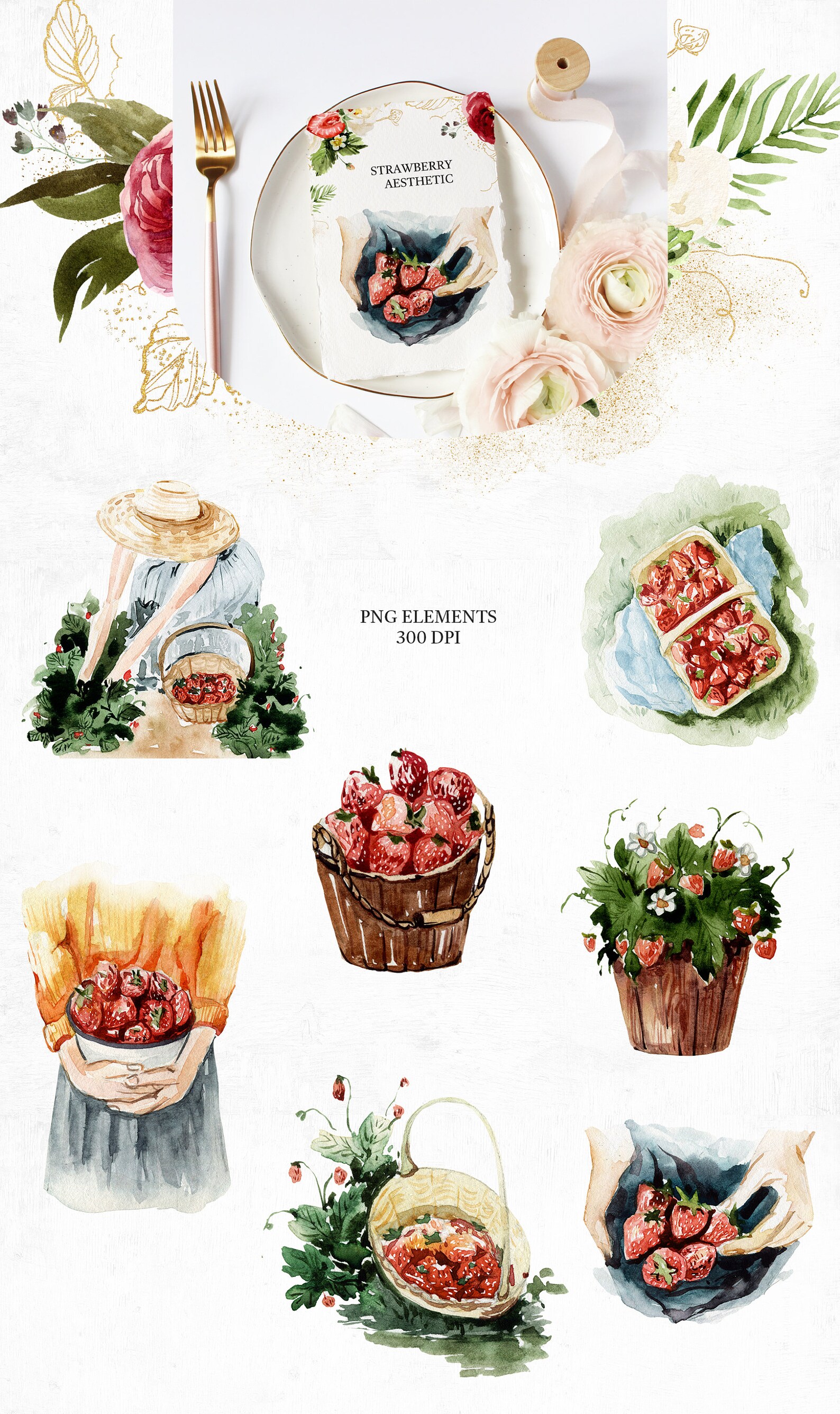 Strawberry Clipart Watercolor Farm Berries Summer Food - Etsy