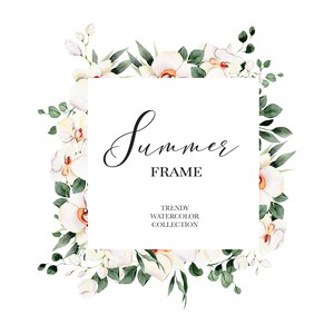 Wedding Frame Clipart Green Leaves Orchid Flowers Spring - Etsy