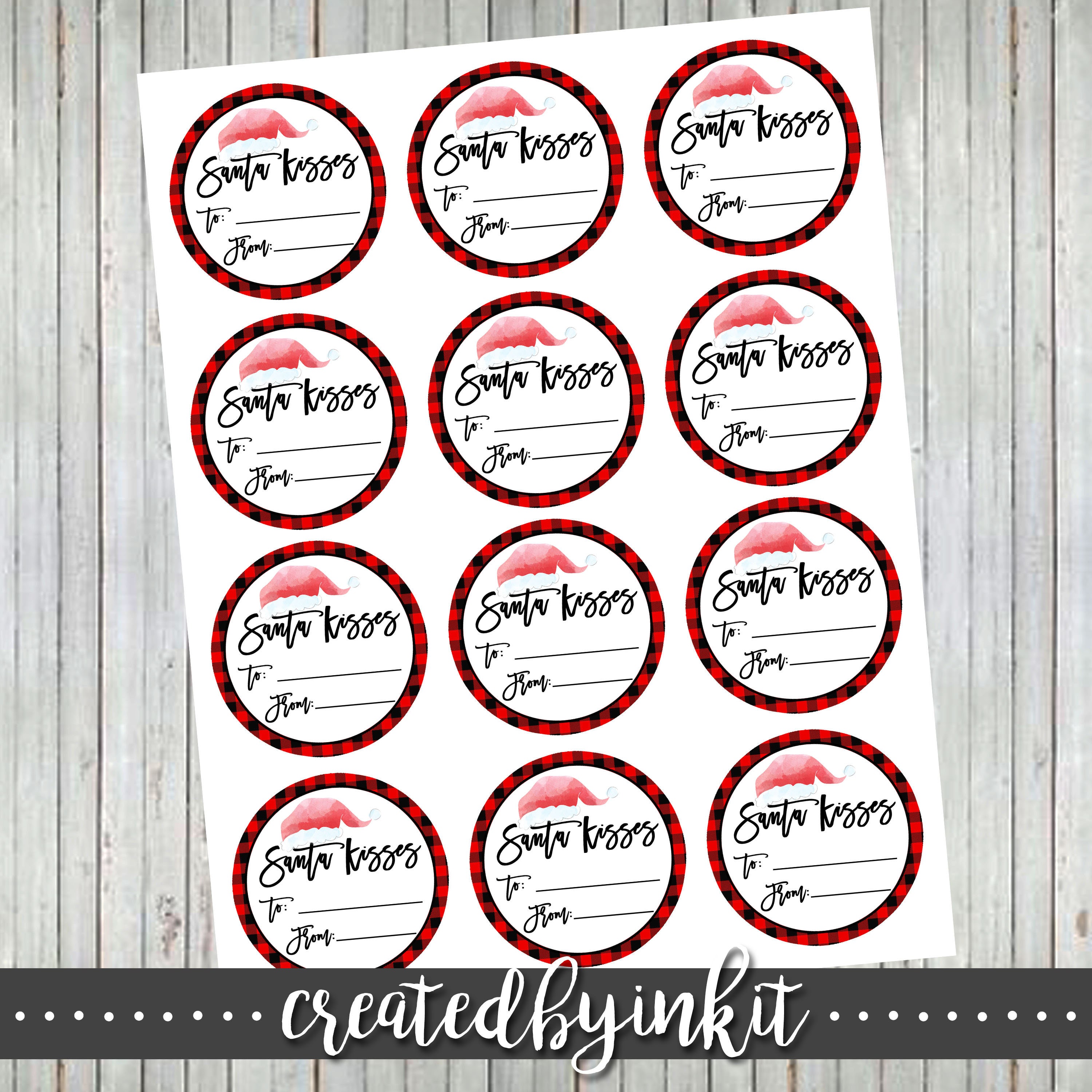 Printable CHRISTMAS Tag, Santa Kisses, Christmas Goodybag, INSTANT ...
