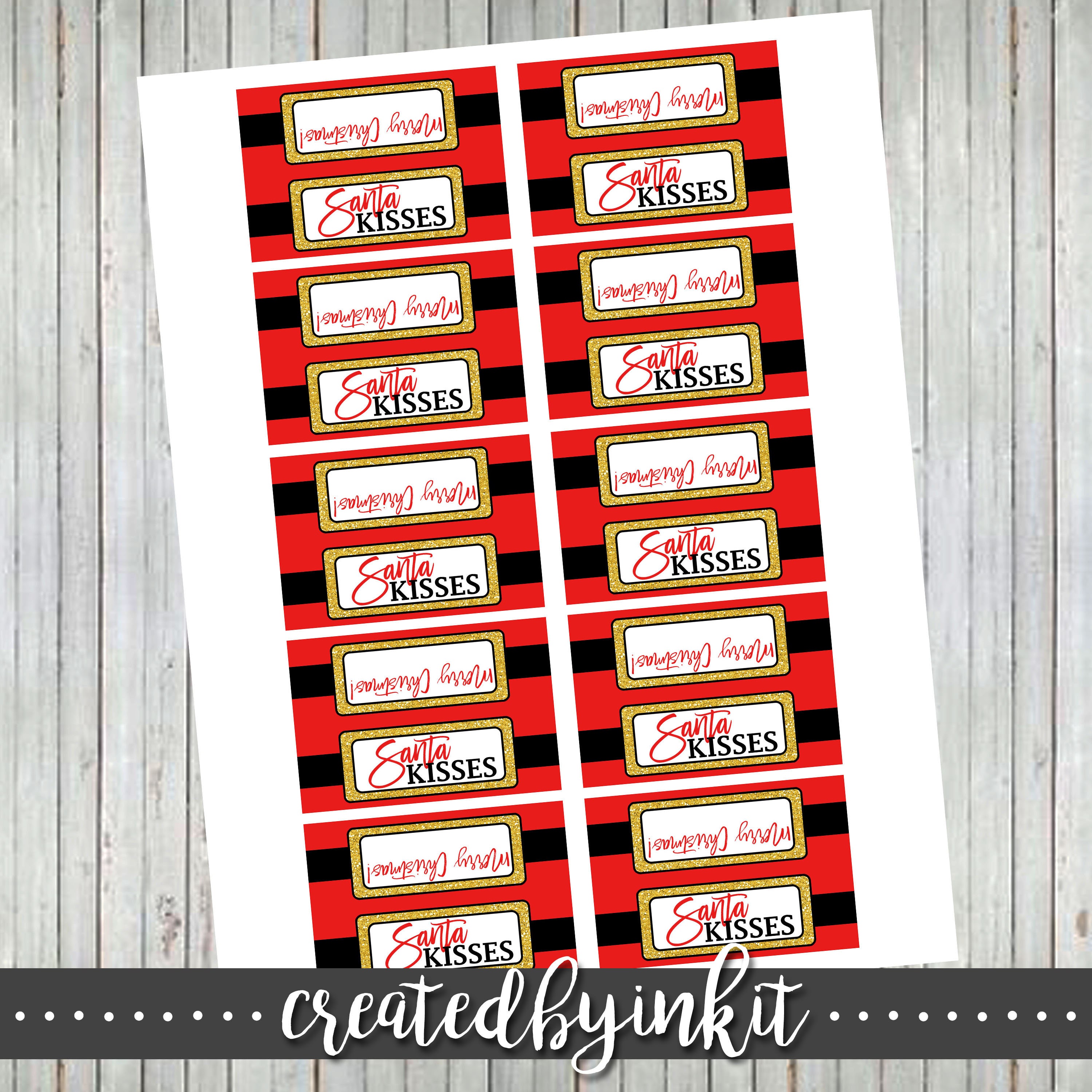 Printable CHRISTMAS Tag, Santa Kisses, Christmas Goodybag, INSTANT ...