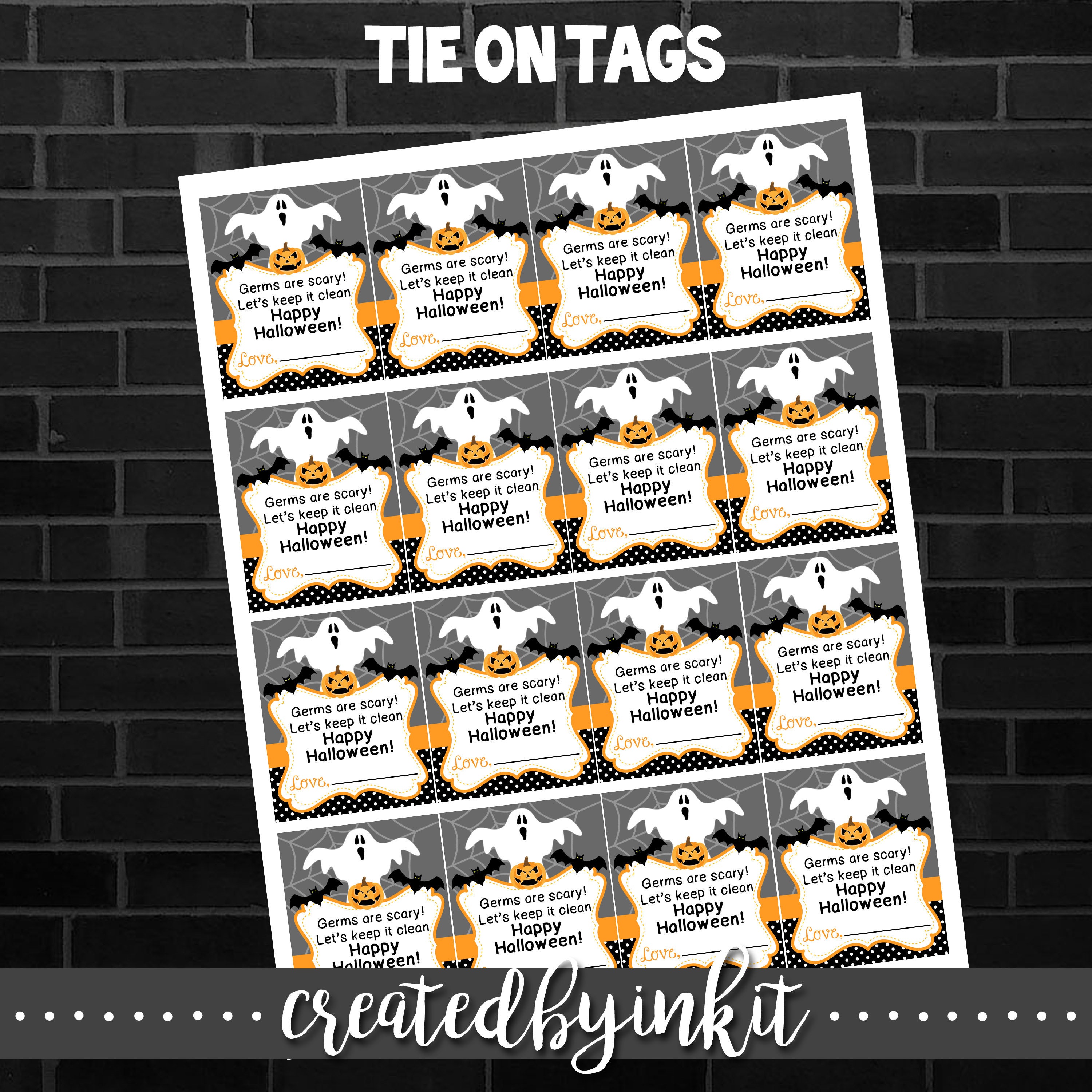 Printable HALLOWEEN Tag, Germs Are Scary, Hand Saniztizer, INSTANT ...
