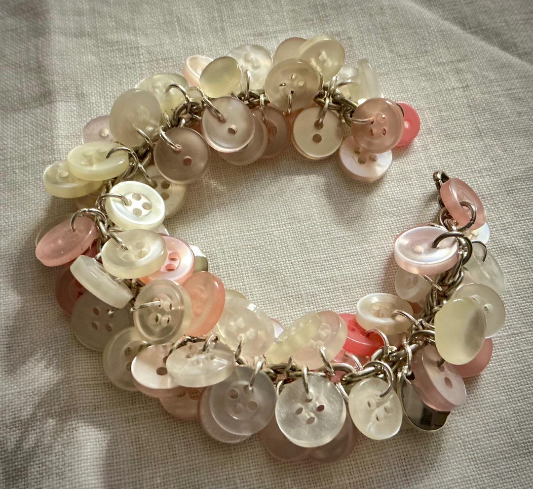 Repurposed Button Bracelet - Pearlized White and Pink Colored Buttons ...