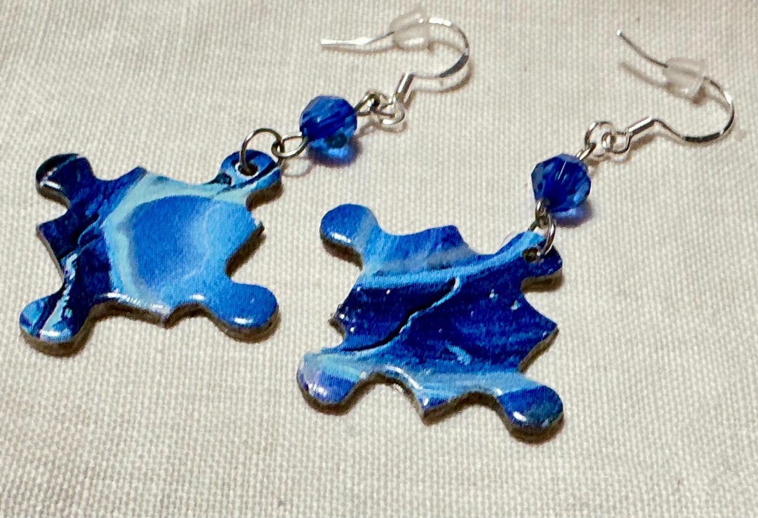 Midnight Tide - Upcycled Art Puzzle Piece Earrings With Deep Blue ...