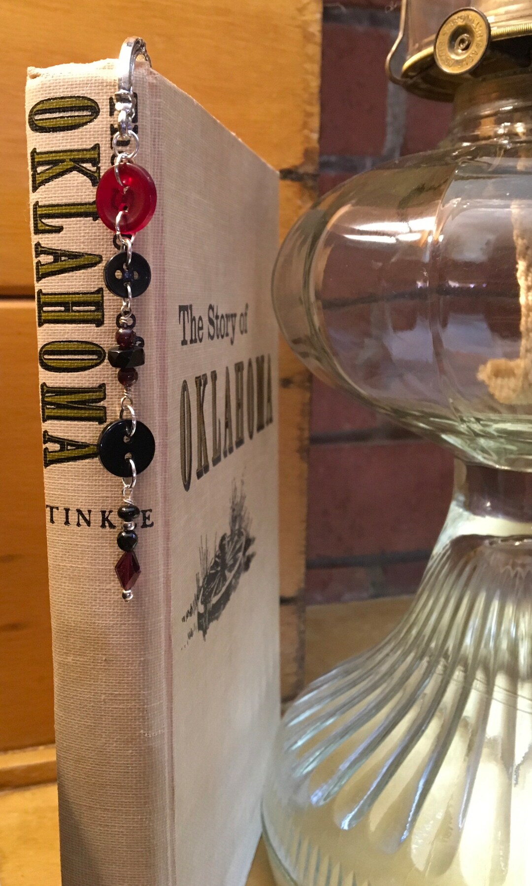 Metal Bookmark Book Hook With Buttons and Beads - Red and Black Tones ...