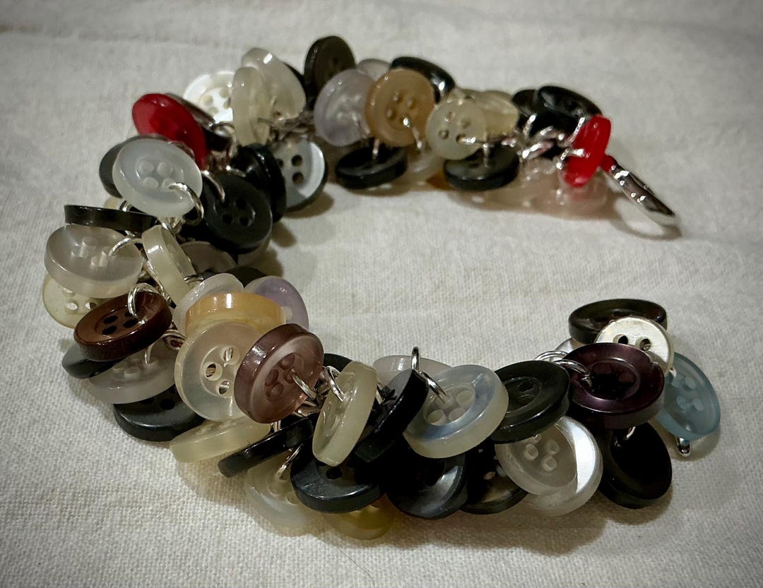 Repurposed Button Bracelet - Pearlized White & Gray Buttons With a Few ...